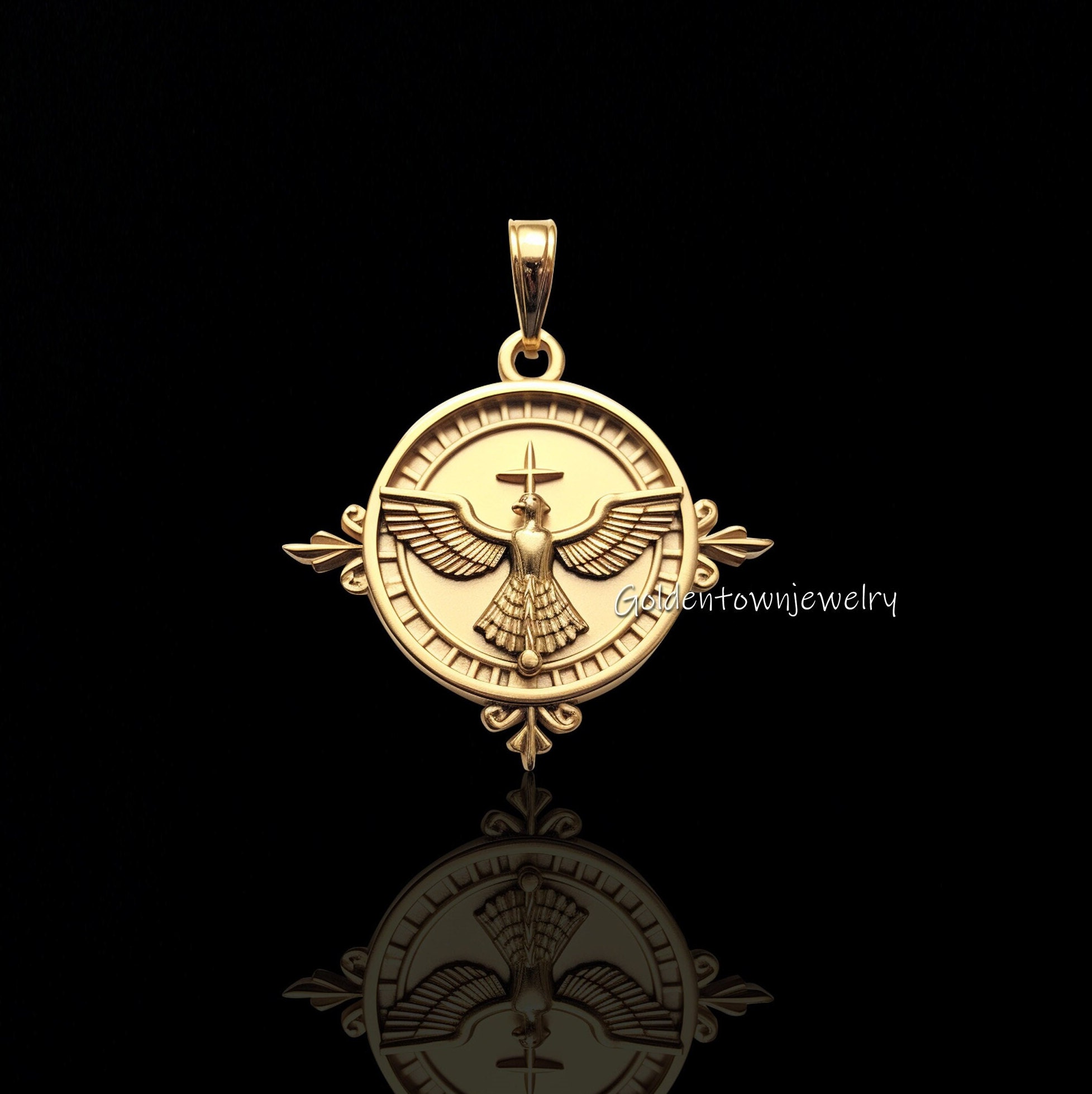 14k Gold Holy Spirit Round Medal Pendant, 14k Gold Holy Spirit Pendant ...