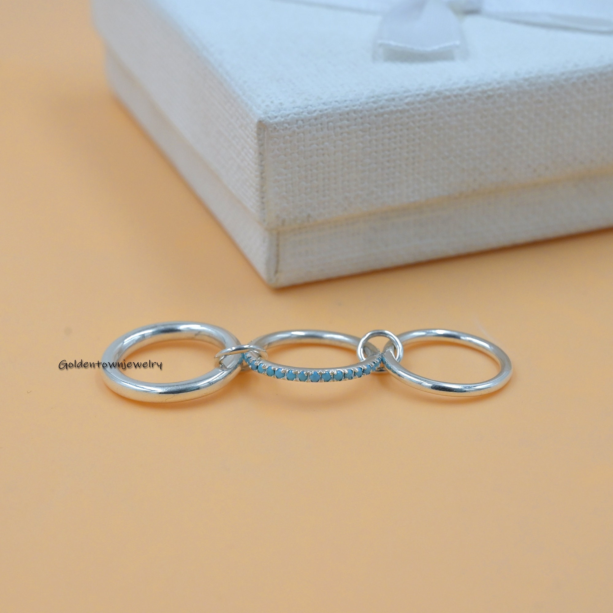 925 Silver Connector Band Ring, Diamond Connector Band Ring, Multi Link ...