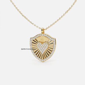 14k Gold Diamond Shield Medallion Pendant, 14k Gold Fluted Shield ...