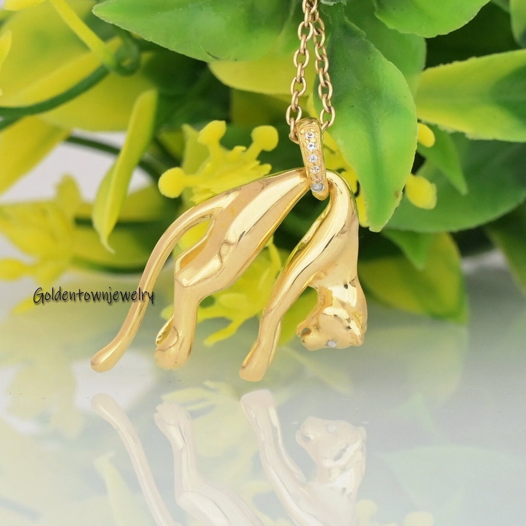 14K Yellow Gold Panther Pendant, Panther Pendant, Panther Jewelry ...