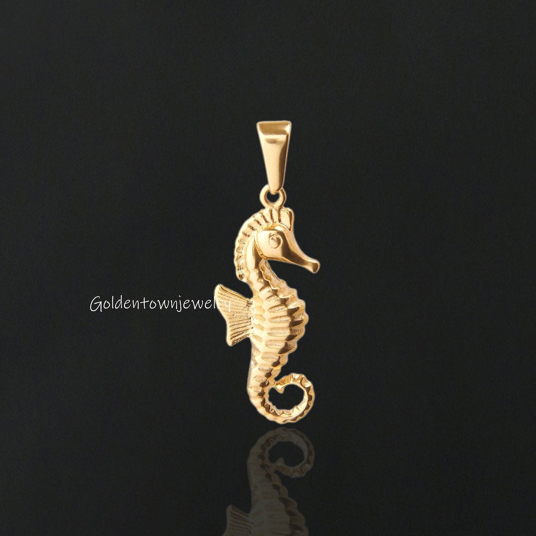 Solid 14k Gold Seahorse Pendant, Designer Seahorse Charm Pendant, Magic ...