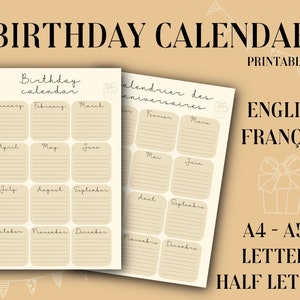 Birthday Calendar, Birthday Dates, Printable PDF, Annual Birthday ...
