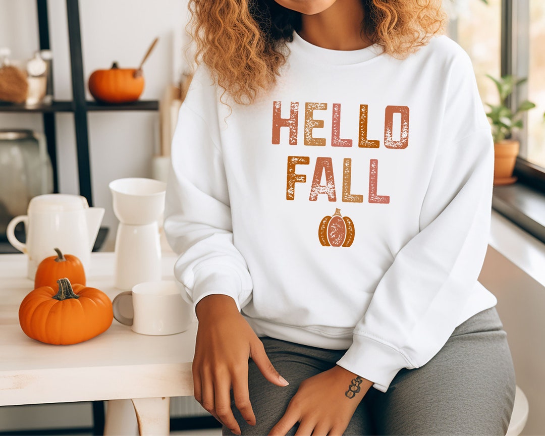 Hello Fall Pumpkin Sweatshirt, Hello Fall Sweater, Cozy Fall Shirt ...