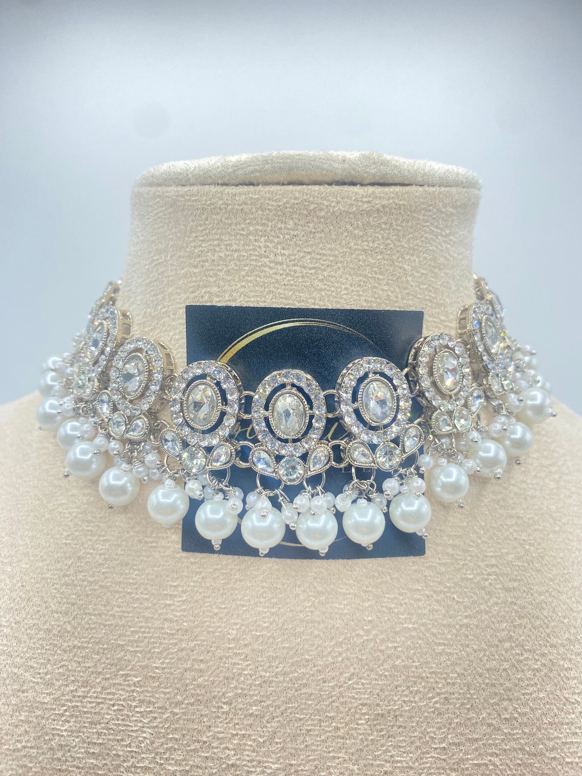 Silver White Indian Polki Necklace/ Pakistani Necklace/ Indian Jewelry ...