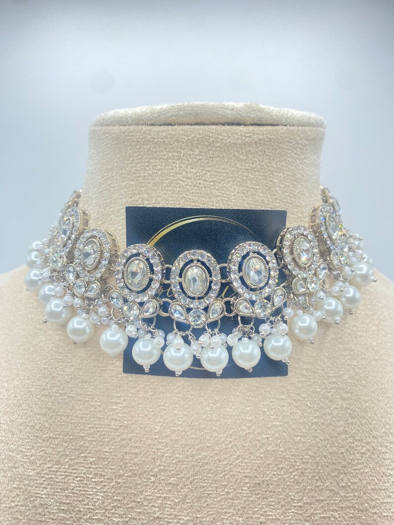 Silver White Indian Polki Necklace/ Pakistani Necklace/ Indian Jewelry ...