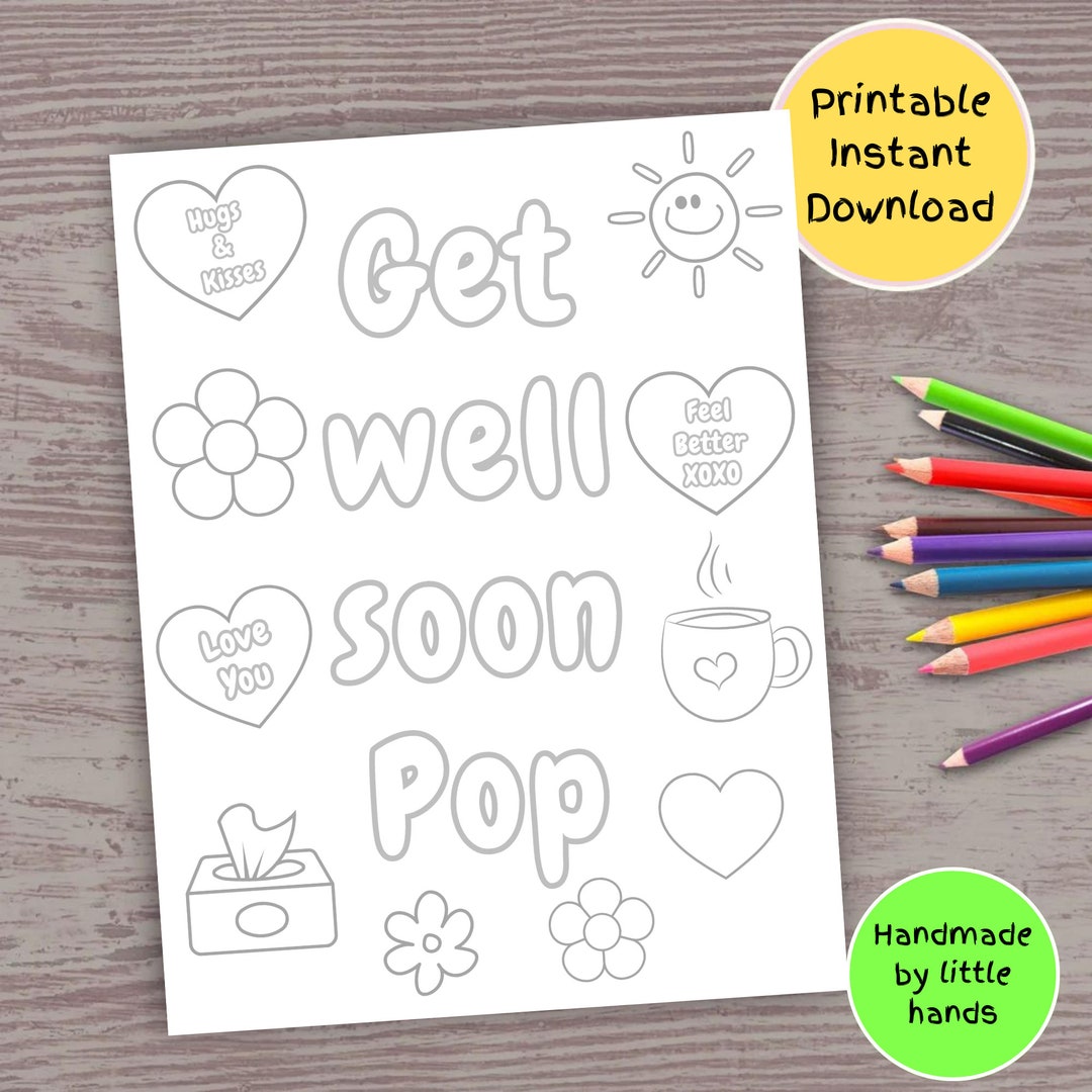 Get Well Soon Pop Coloring Page: Kids Printable Card (digital Download ...