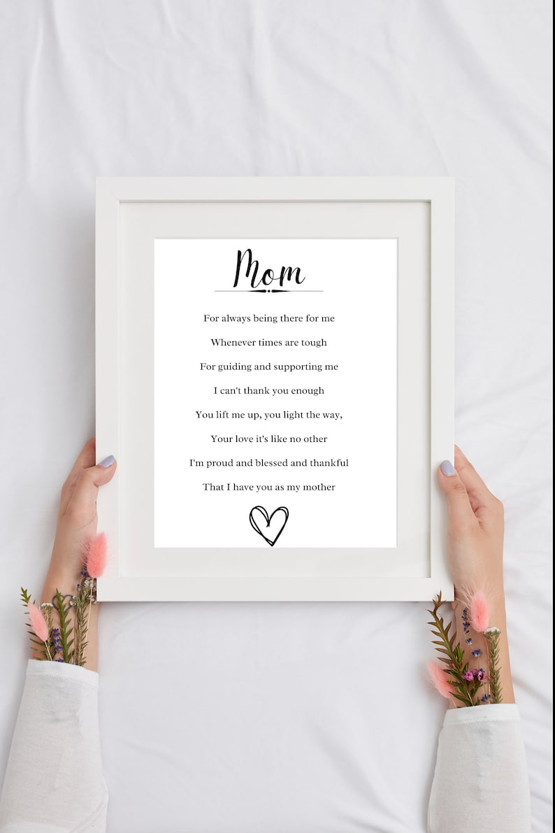 Thank You Mom Poem Mothers Day Printable Instant Downloadl - Etsy