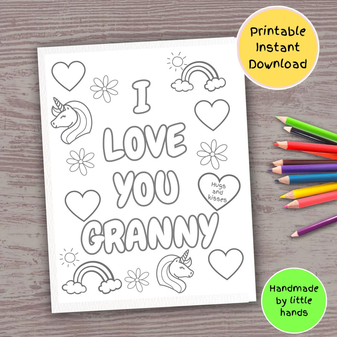 I Love You Granny Printable Coloring Page for Kids Rainbow Unicorn Art ...