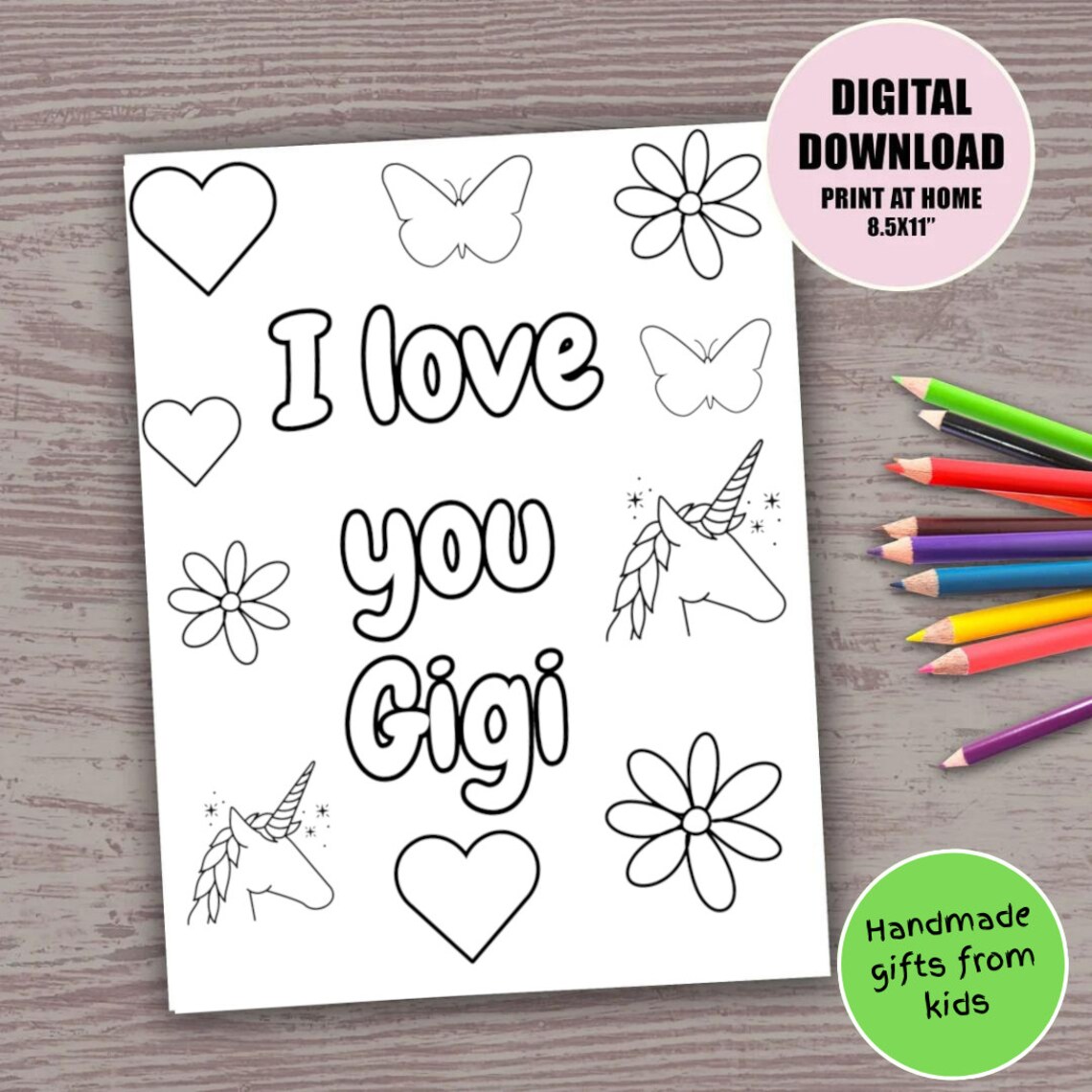 Gigi Coloring Page Printable Coloring Sheet Kids Unicorn Butterfly Diy ...