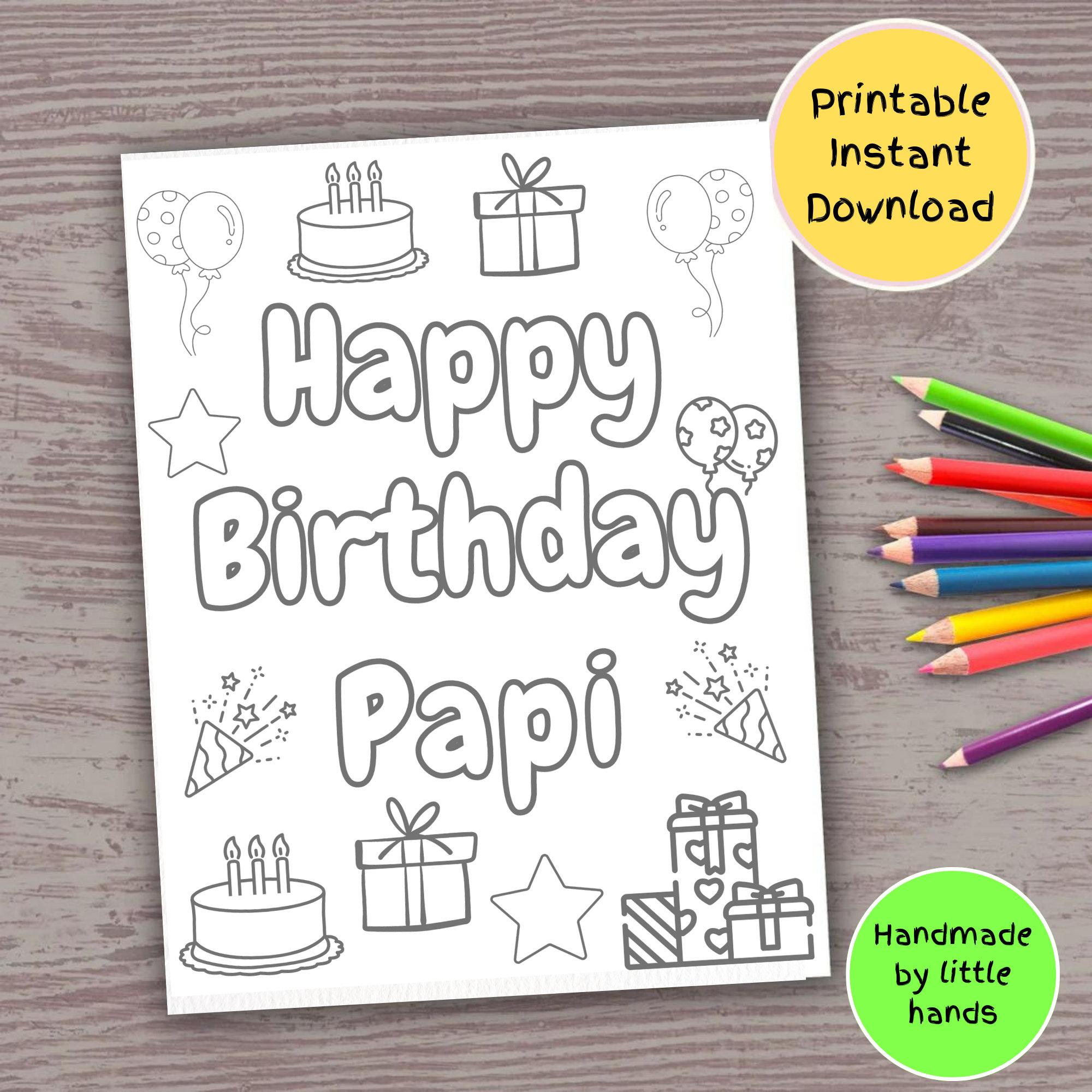 Happy Birthday Papi Printable Coloring Page for Kids, Cute Handmade ...