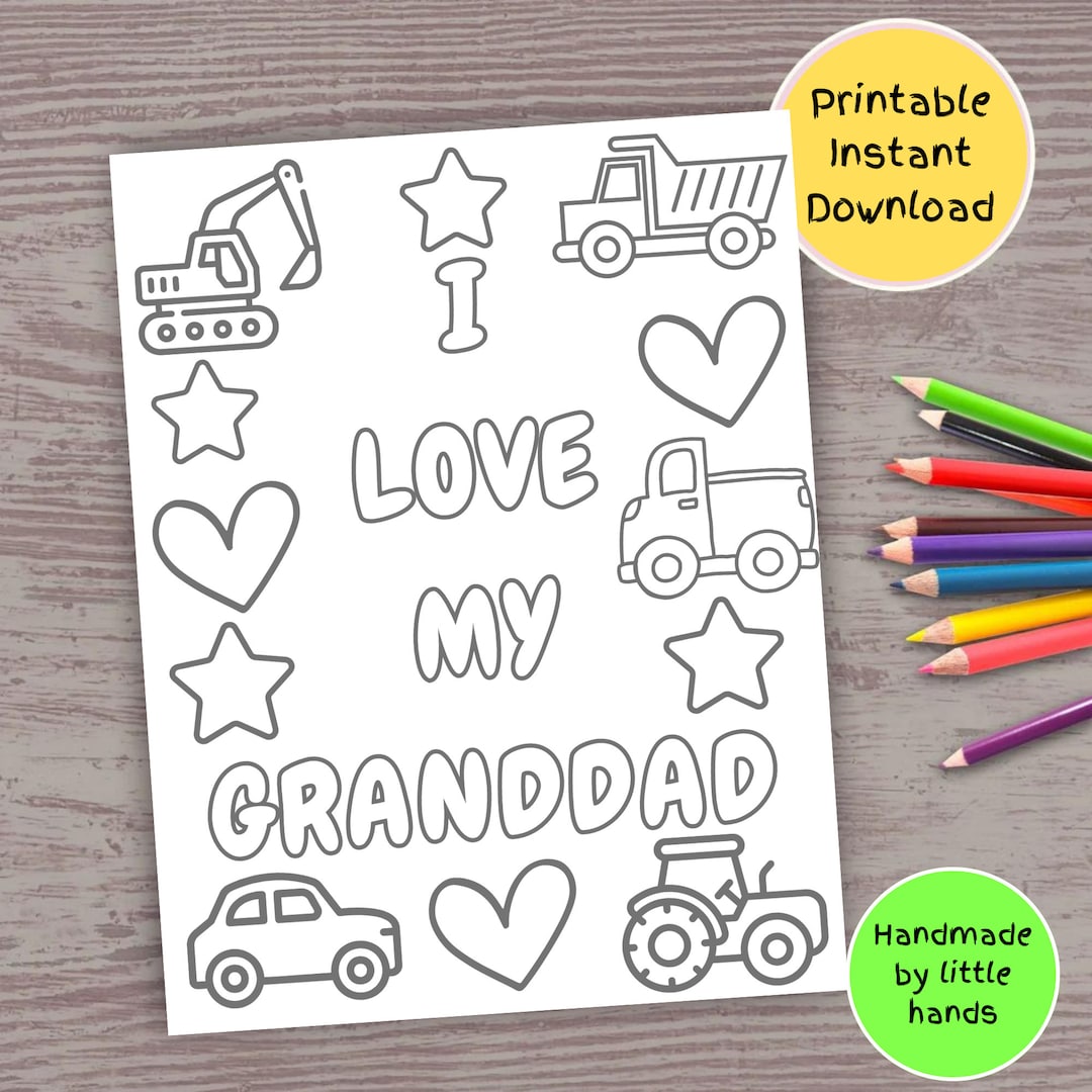 I Love My Granddad Printable Coloring Page for Kids, Car Truck Tractor ...