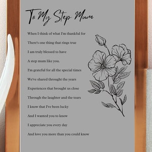 To My Stepmum Poem Printable Wedding Gift for Step Mum Birthday ...