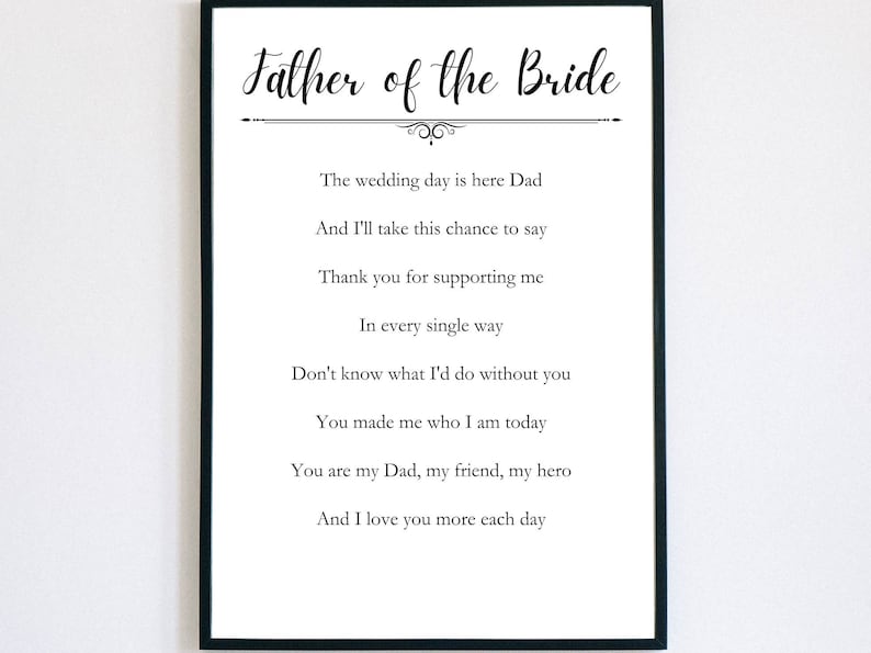 Father of the Bride Poem Printable Handmade Meaningful Thank You ...