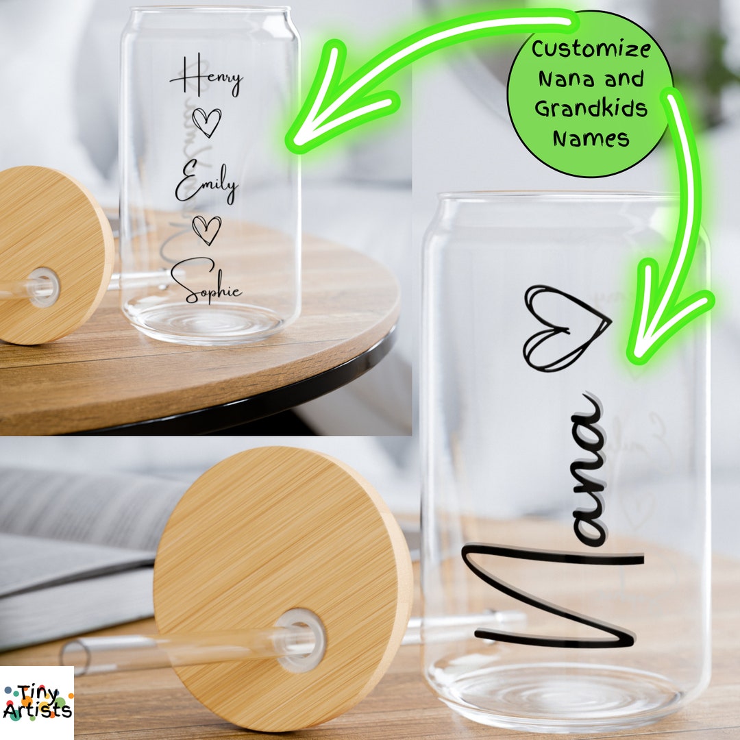 Personalized Nana Glass Tumbler: Custom Grandkids Names, Bamboo Lid - Etsy