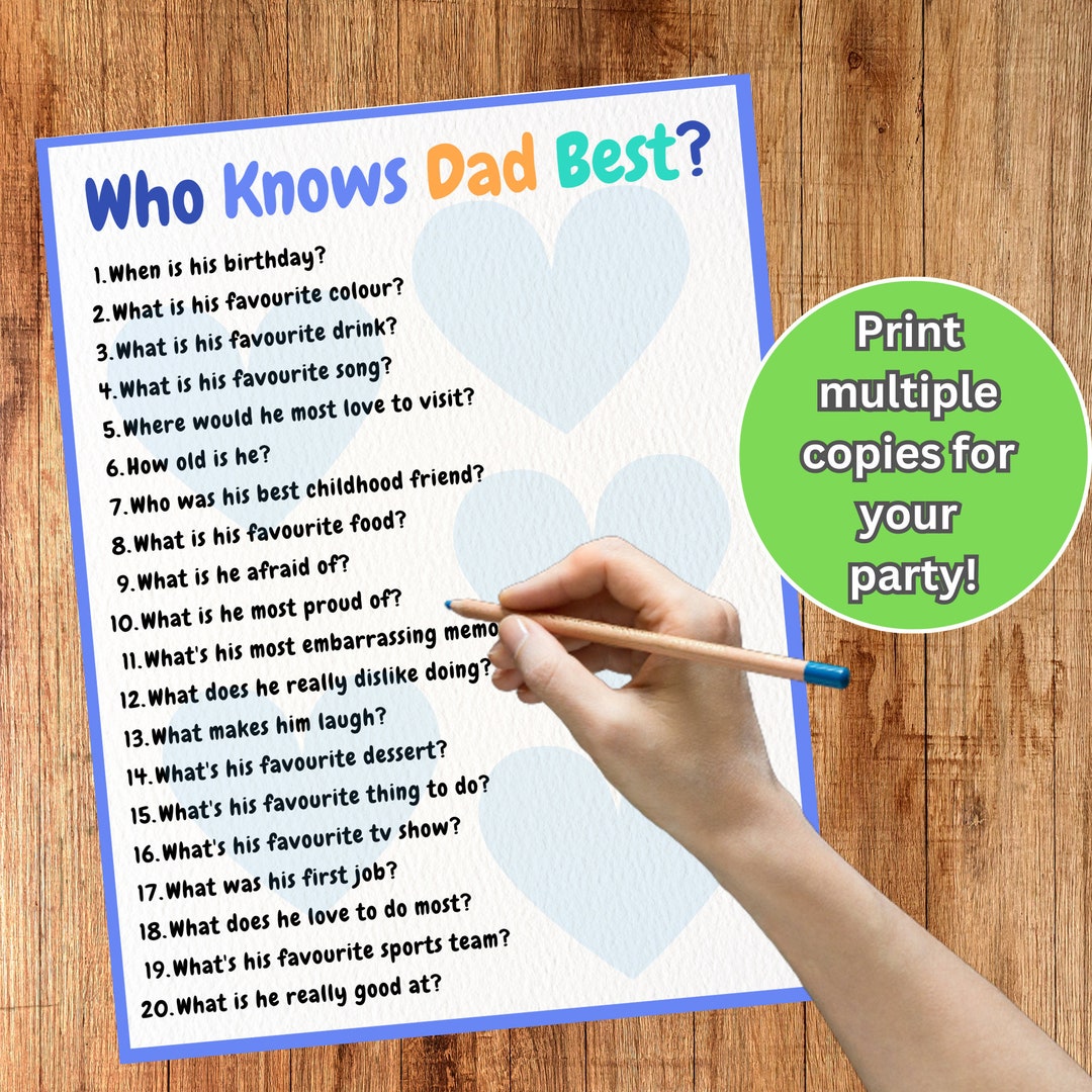 Who Knows Dad Best Printable Party Game for Dads Birthday Party Game ...