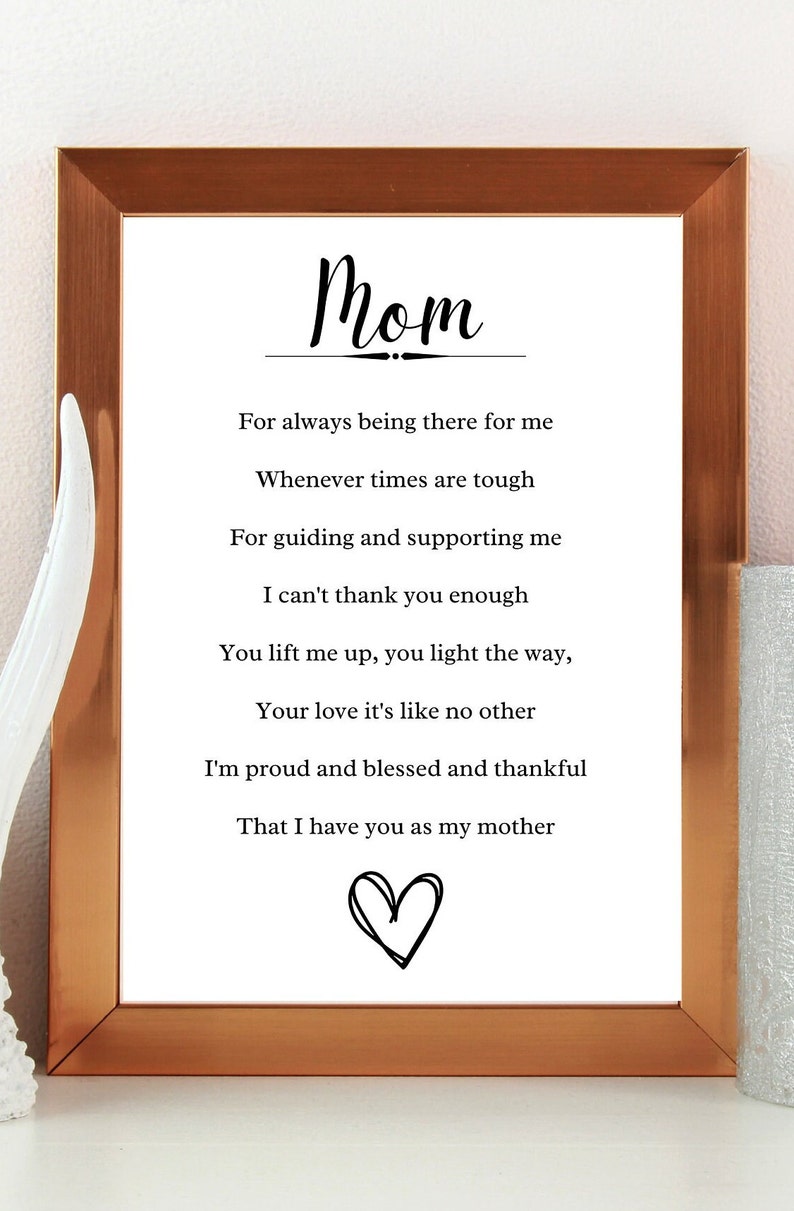 Thank You Mom Poem Mothers Day Printable Instant Download,l Poem for ...