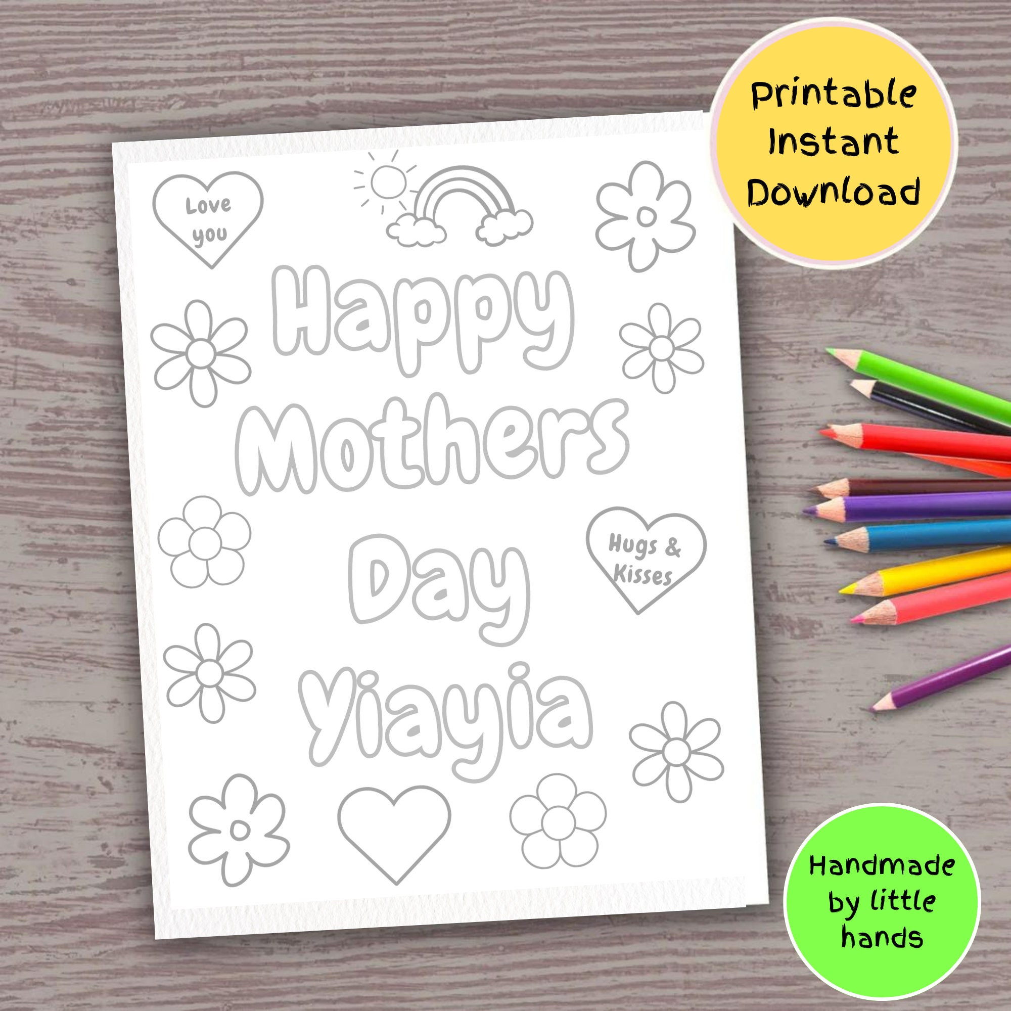 Happy Mother's Day Yiayia Printable Coloring Sheet for Kids Coloring ...