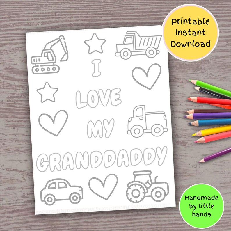 I Love My Granddaddy Printable Coloring Page for Kids, Car Truck ...