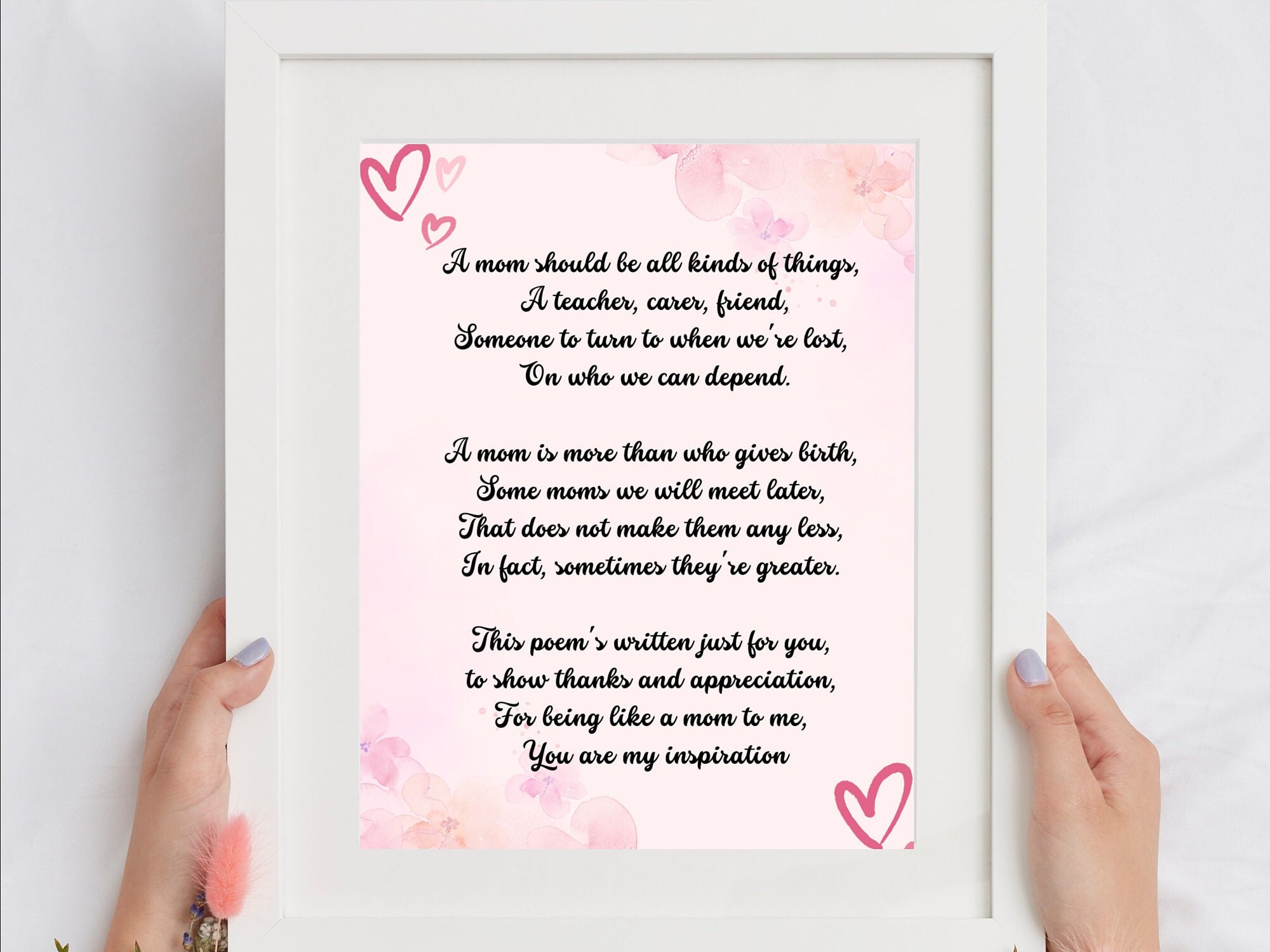 Like a Mom to Me Printable Poem Mothers Day Birthday Christmas Gift for ...