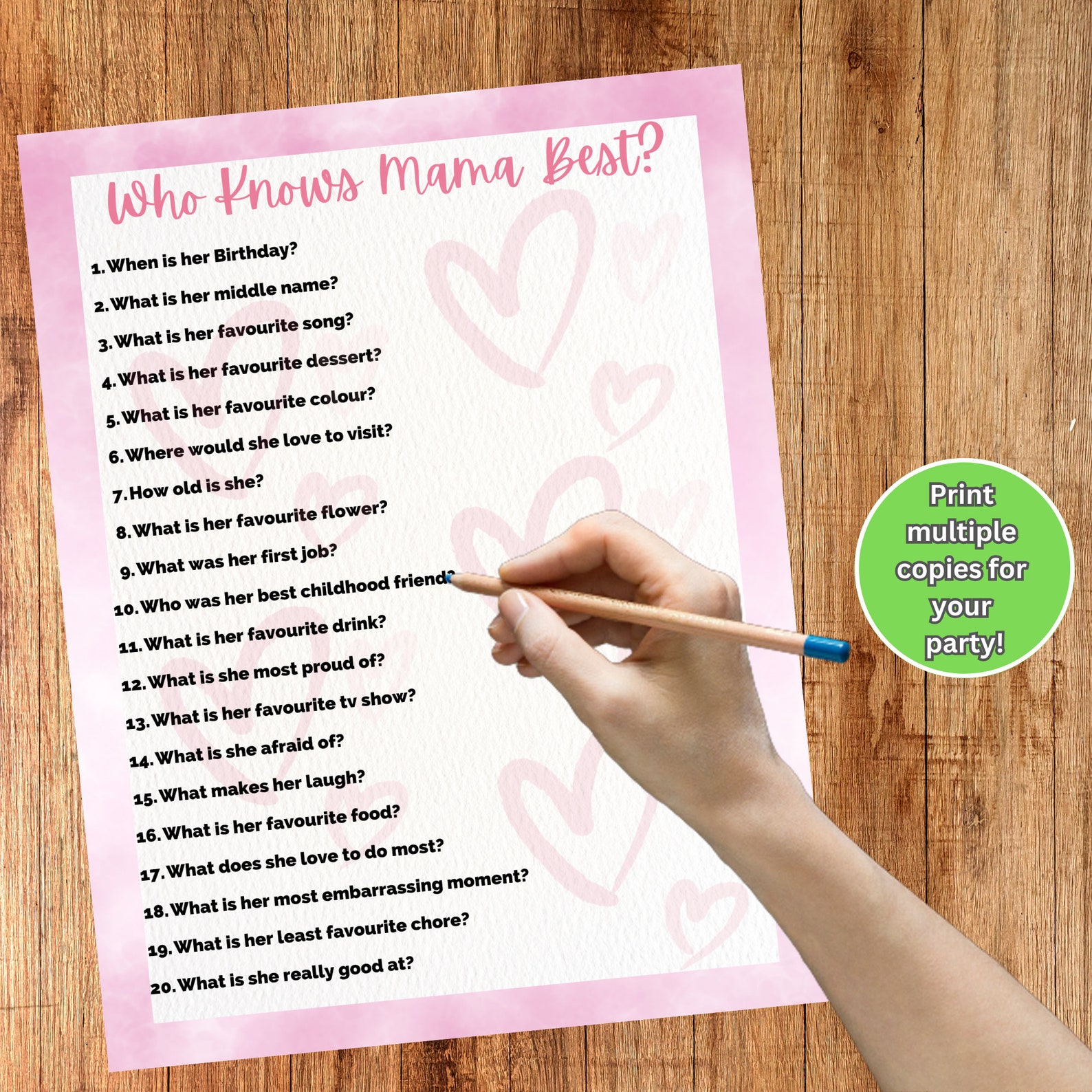 Who Knows Mama Best Funny Printable Party Game for Mama's Birthday ...