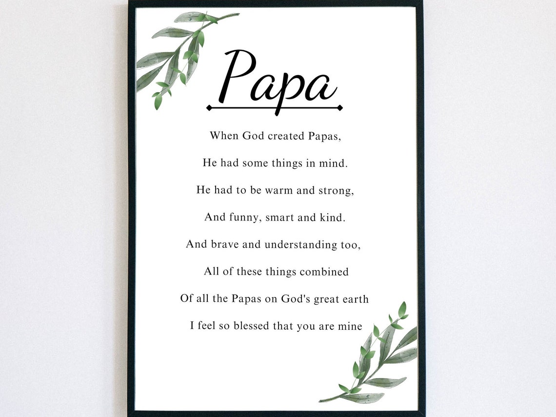 Papa Appreciation Poem Printable Handmade Diy Gift for Papa's Birthday ...