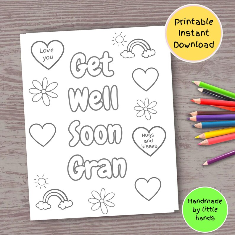 Get Well Soon Gran Coloring Page: Kids Printable Card (digital Download ...
