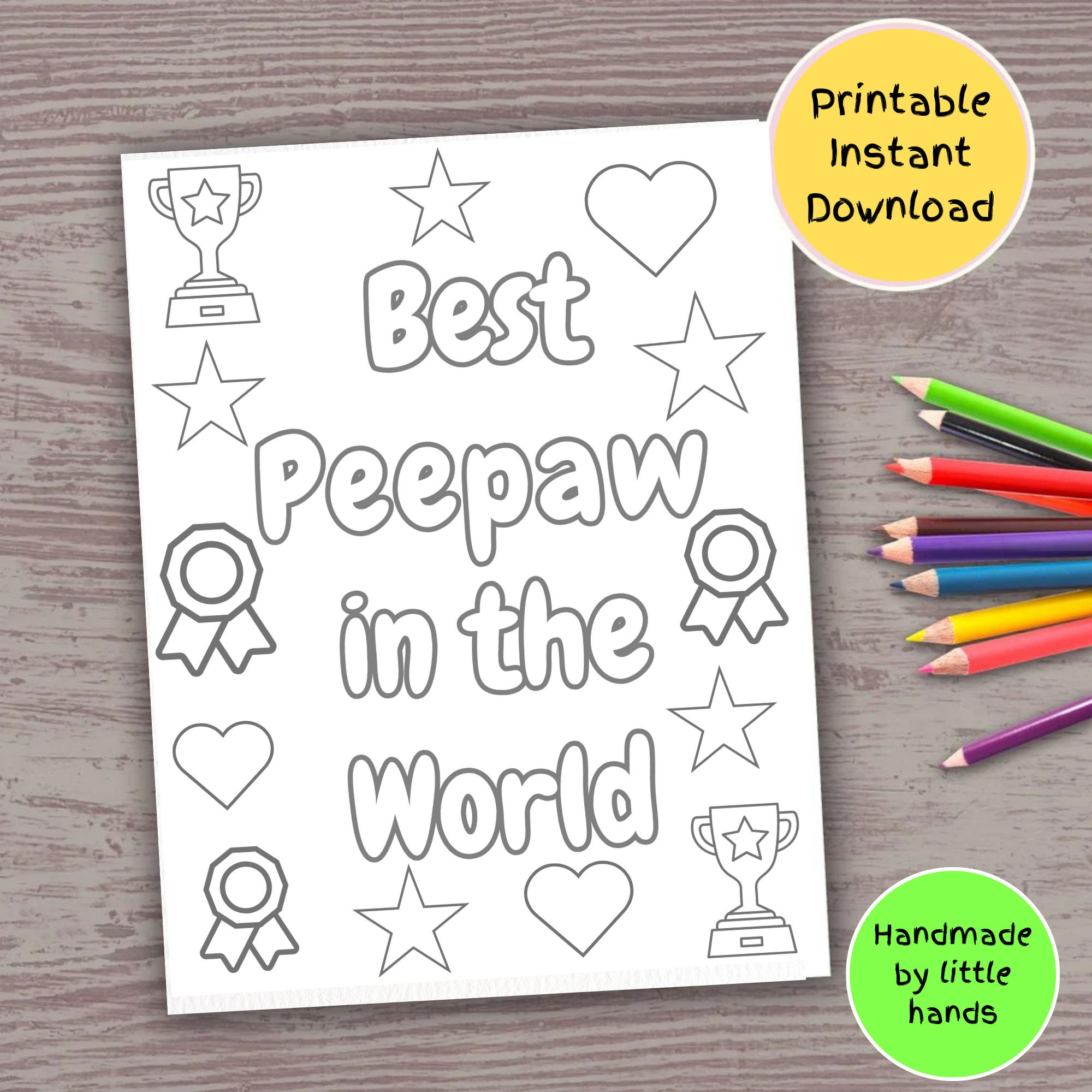 Best Peepaw Printable Coloring Page for Kids, Cute Handmade Fathers Day ...
