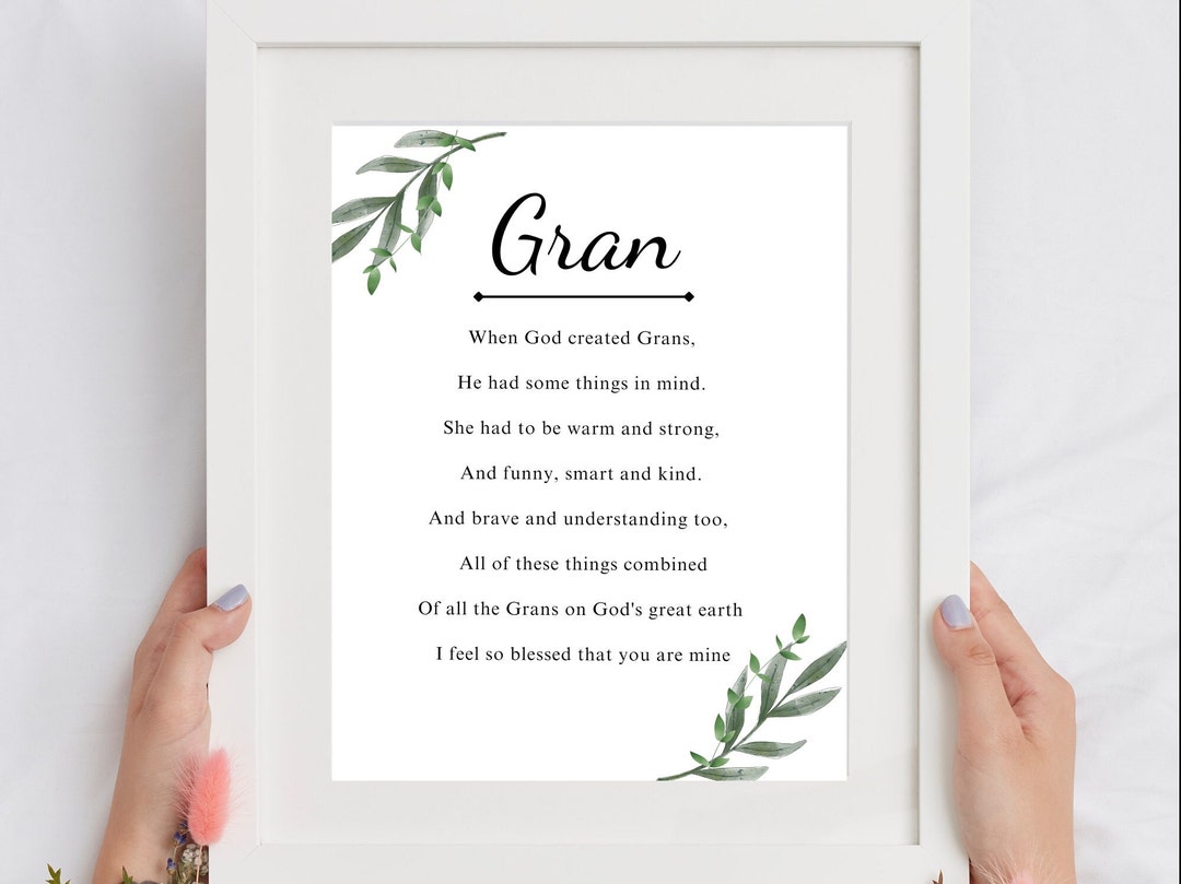 Perfect Gran Poem Printable Poem for Grans Birthday Christmas - Etsy