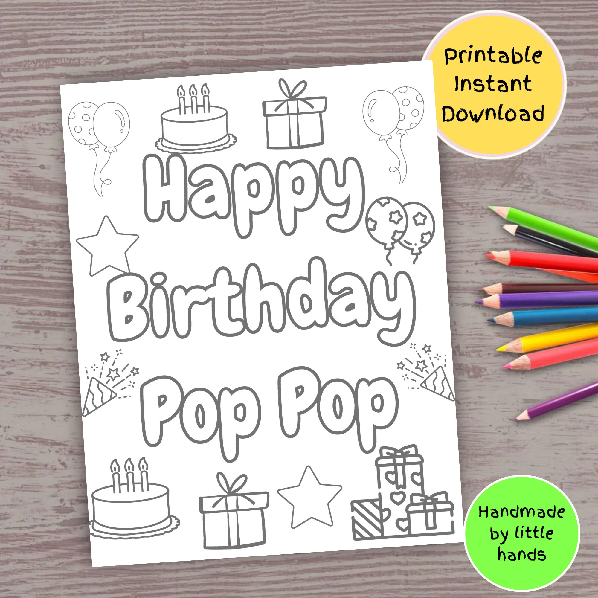 Happy Birthday Pop Pop Printable Coloring Page for Children Toddler ...