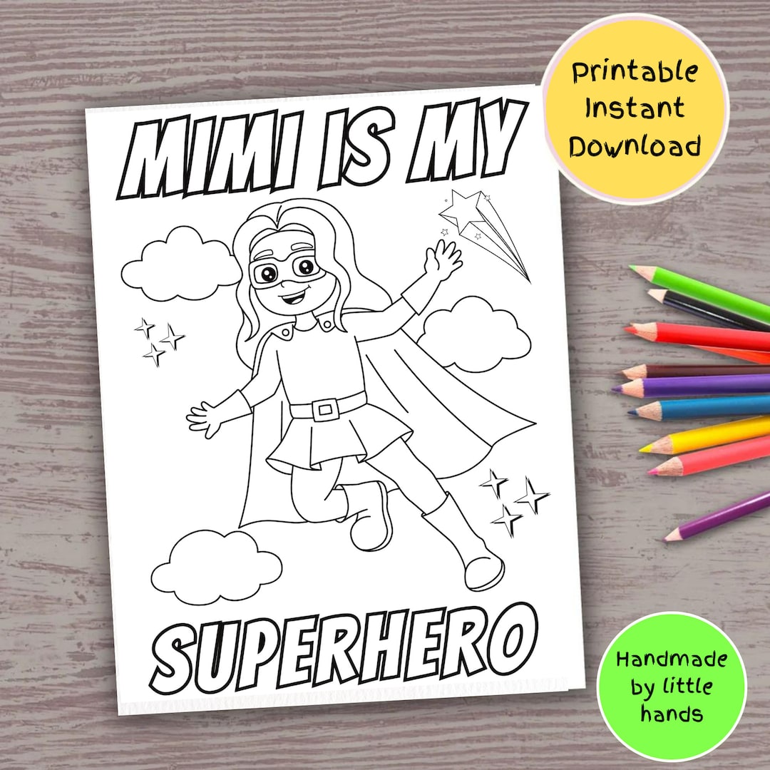 Mimi Superhero Coloring Page: DIY Birthday Card (digital Download) - Etsy