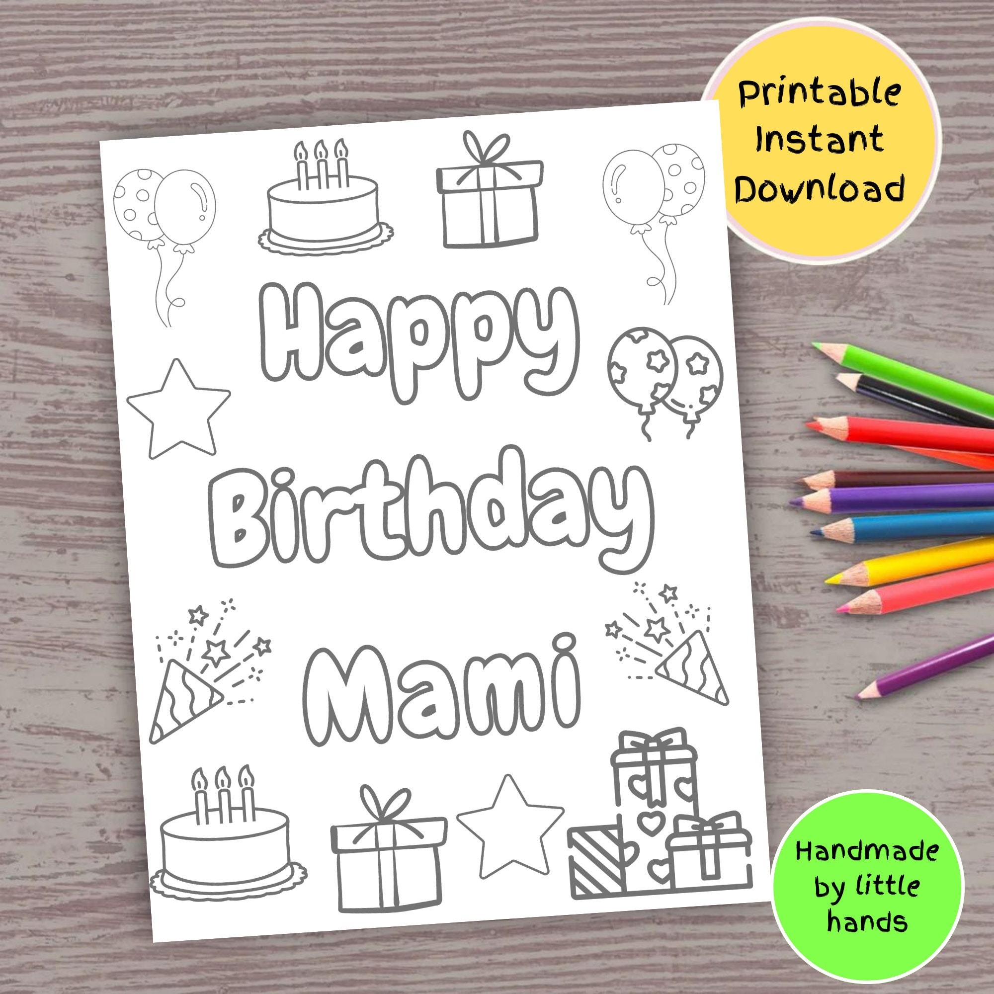 Happy Birthday Mami Printable Coloring Page for Children, Toddler ...