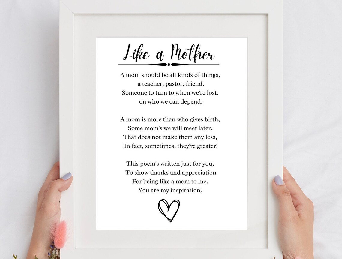 Like a Mother Poem Printable Handmade Unique Mothers Day Birthday ...