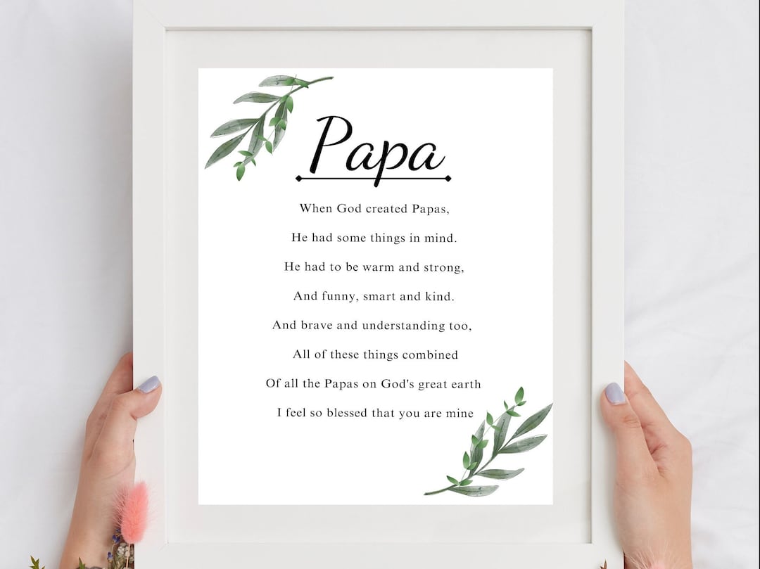 Papa Poem, Printable Poem for Papa's Birthday Christmas Fathers Day ...