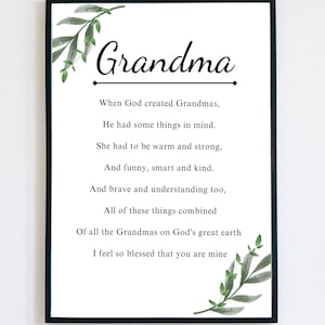 Perfect Grandma Poem Printable Gift for Grandmas Birthday Christmas ...