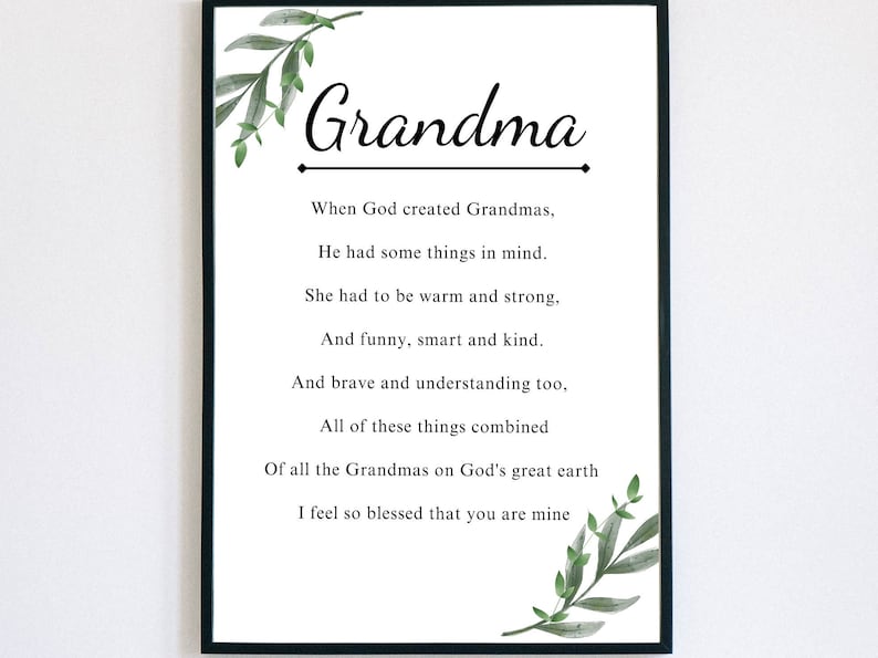 Grandma Poem Art Print, Birthday Gift for Grandmother (digital Download ...