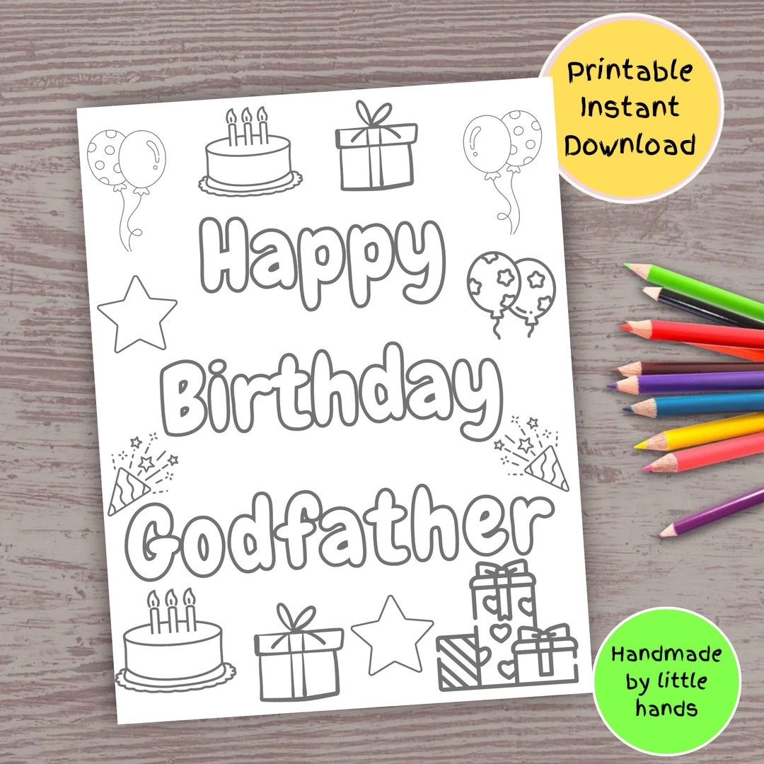Happy Birthday Godfather Printable Coloring Page for Kids Colouring ...