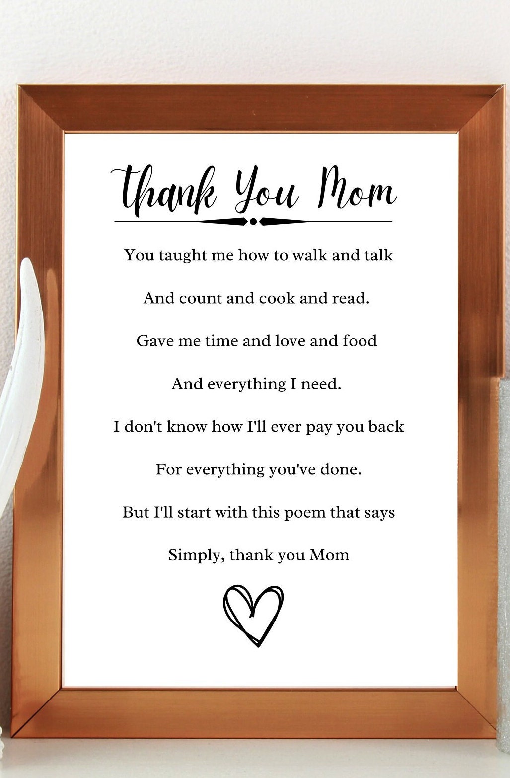 Thank You Mom Poem Printable Handmade DIY Thankyou Unique Gift for Mom ...