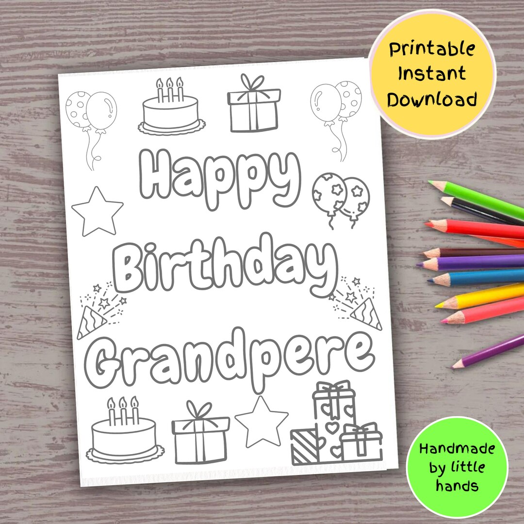 Happy Birthday Grandpere Printable Coloring Page for Kids, Cute ...