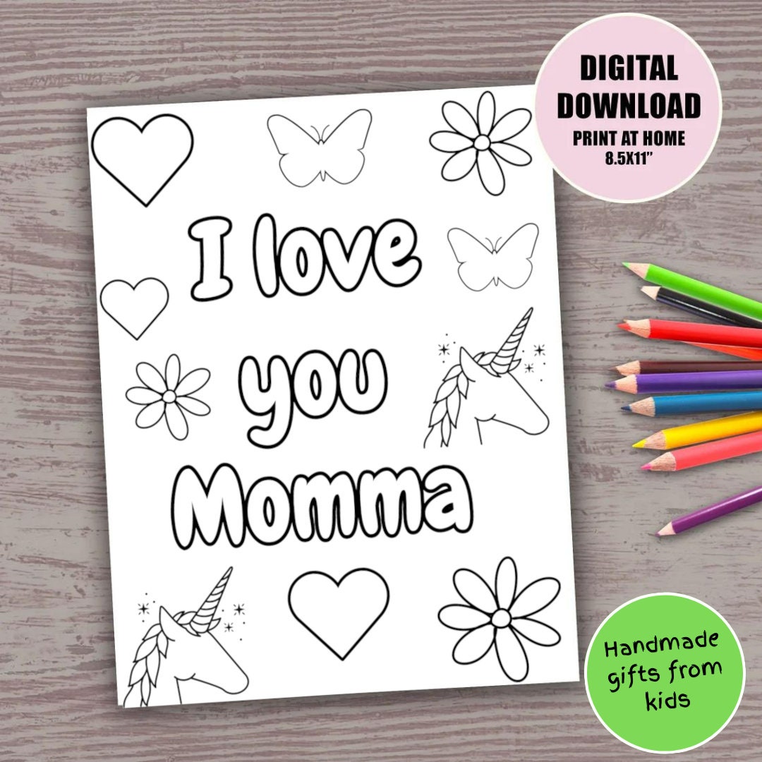 Momma Mothers Day Coloring Page for Kids Coloring Sheet Diy - Etsy