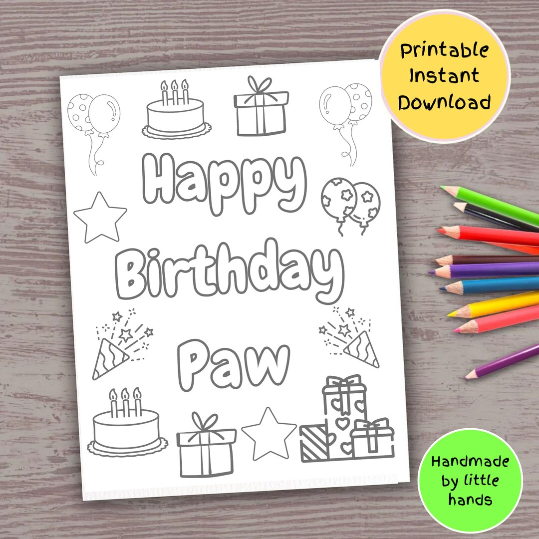 Happy Birthday Paw Printable Coloring Page for Kids Coloring Sheet ...