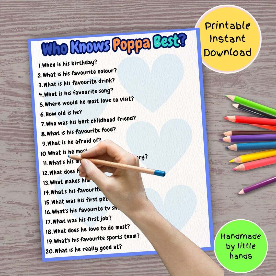 Who Knows Poppa Best Printable Party Game for Poppa's 60th 70th 80th ...