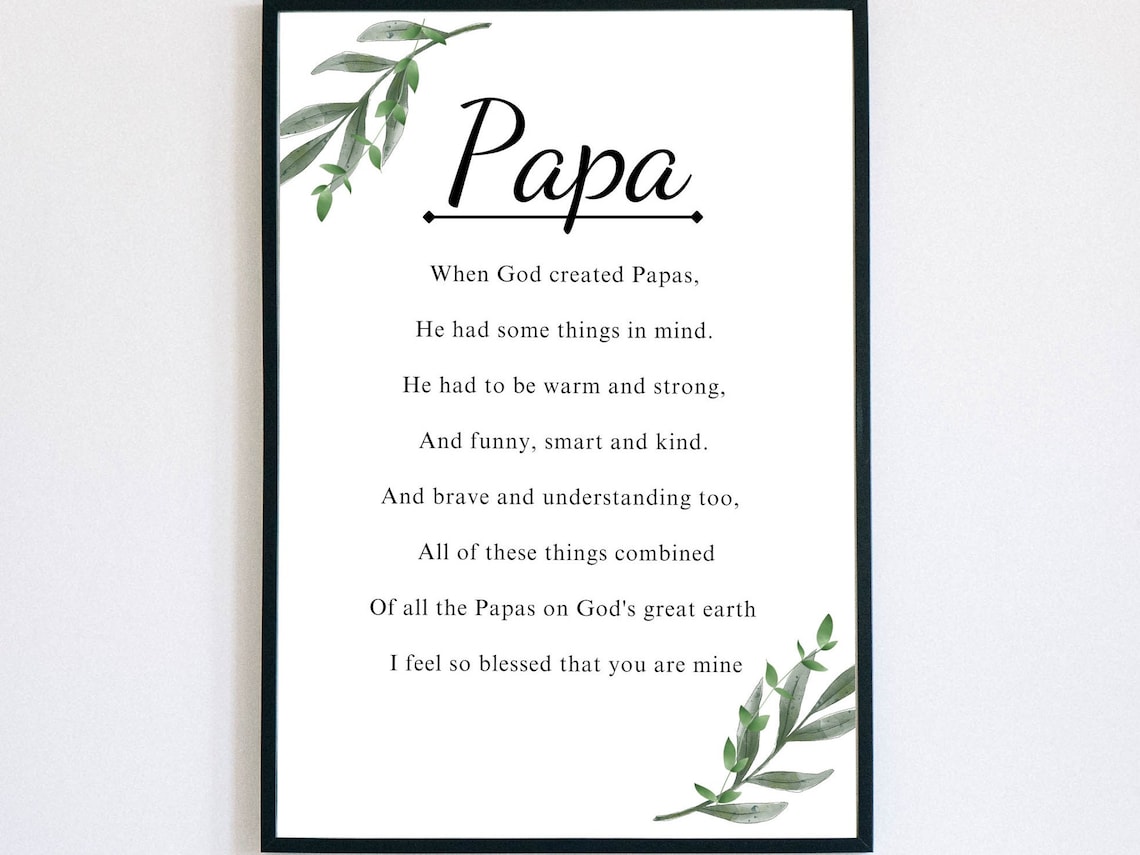 Papa Poem for Papa's Birthday Fathers Day Christmas Wedding Gift From ...