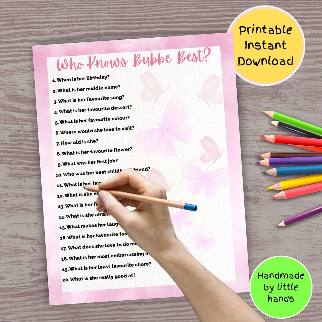Who Knows Bubbe Best Printable Party Game for Bubbe's Birthday Party ...
