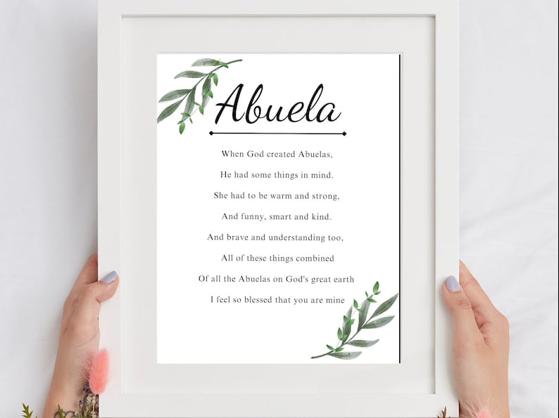 Abuela Poema Poema imprimible para Abuelas Cumpleaños Navidad Día de la ...