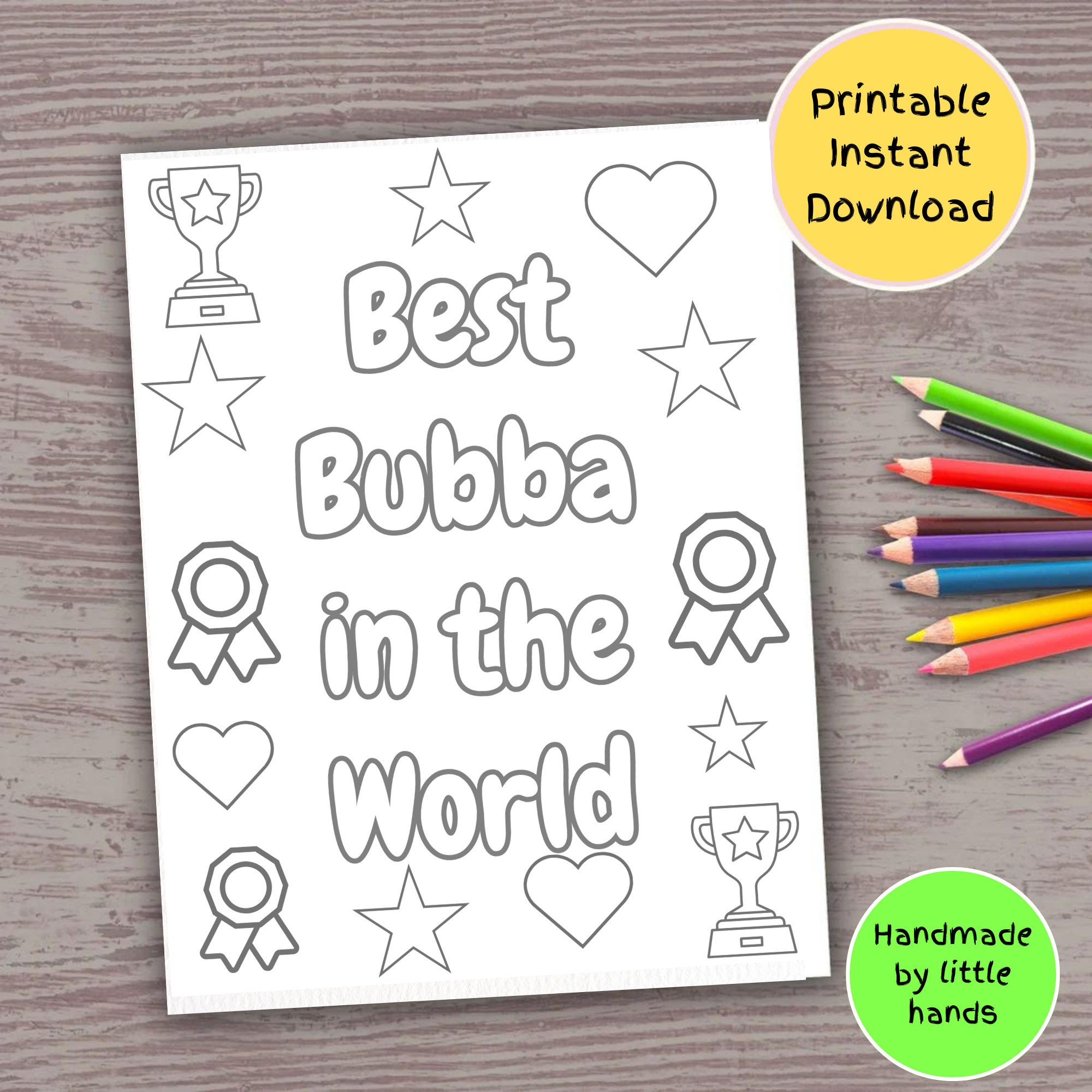 Best Bubba Printable Coloring Page for Kids, Cute Handmade Fathers Day ...