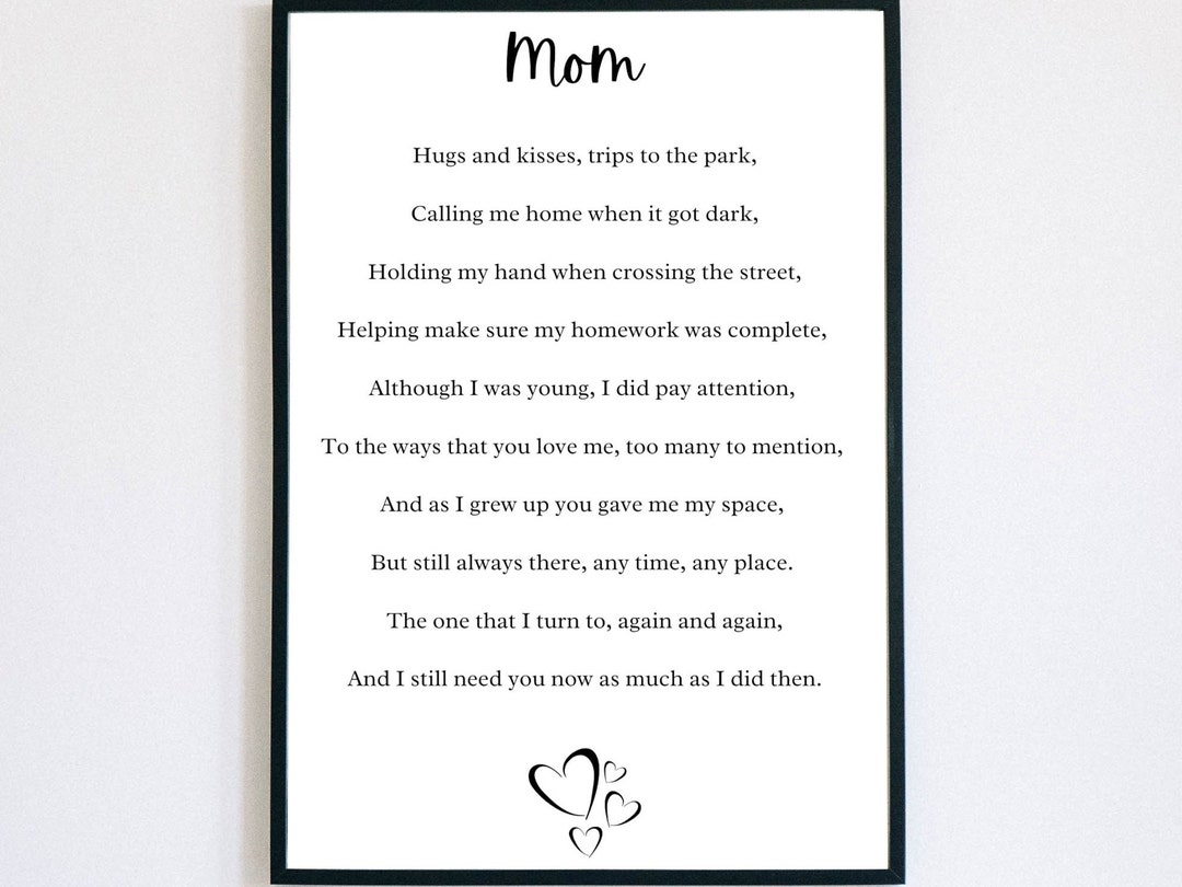 Mom Poem Printable Gift for Moms Birthday Christmas Mothers Day ...