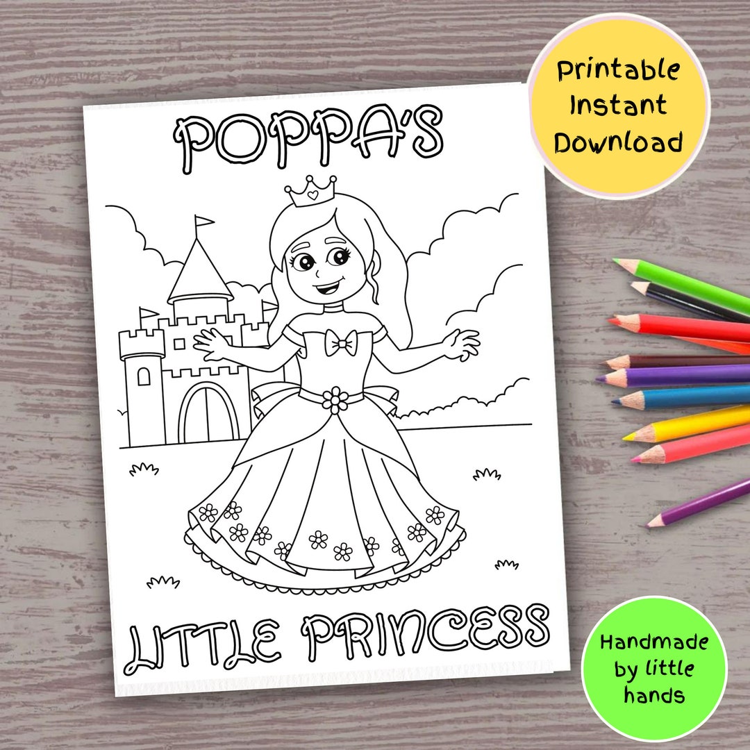 Poppa Princess Coloring Sheet for Kids, Printable Colouring Art Craft ...