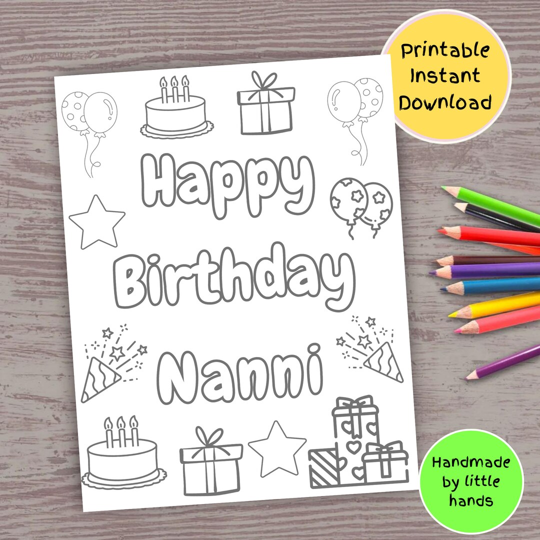 Happy Birthday Nanni Printable Coloring Page for Kids Handmade Diy ...