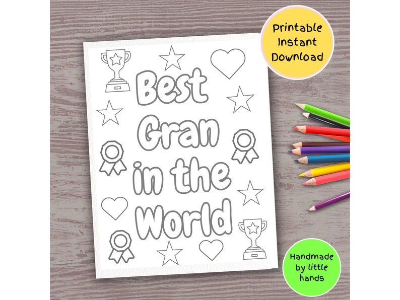Best Gran Coloring Page for Kids Printable Handmade Thank You Birthday ...