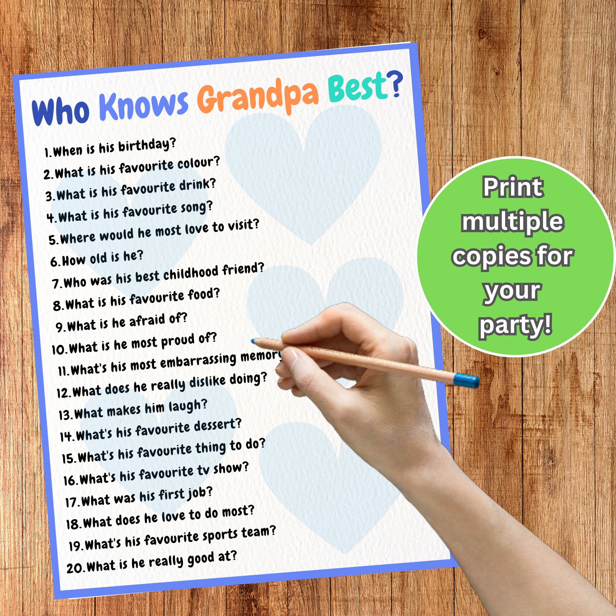 Who Knows Grandpa Best Printable Party Game for Grandpas 50th 60th 70th ...